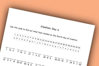 Free Printable: "Creation Day 4 Bible Verse Decoding Sheet"