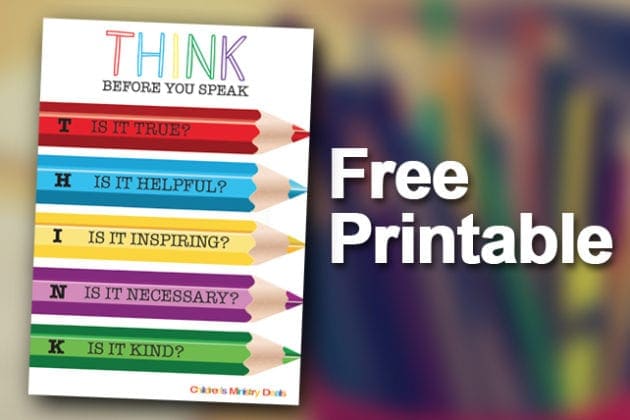 Think Before You Speak Poster: Free Resource for KidMin Classrooms